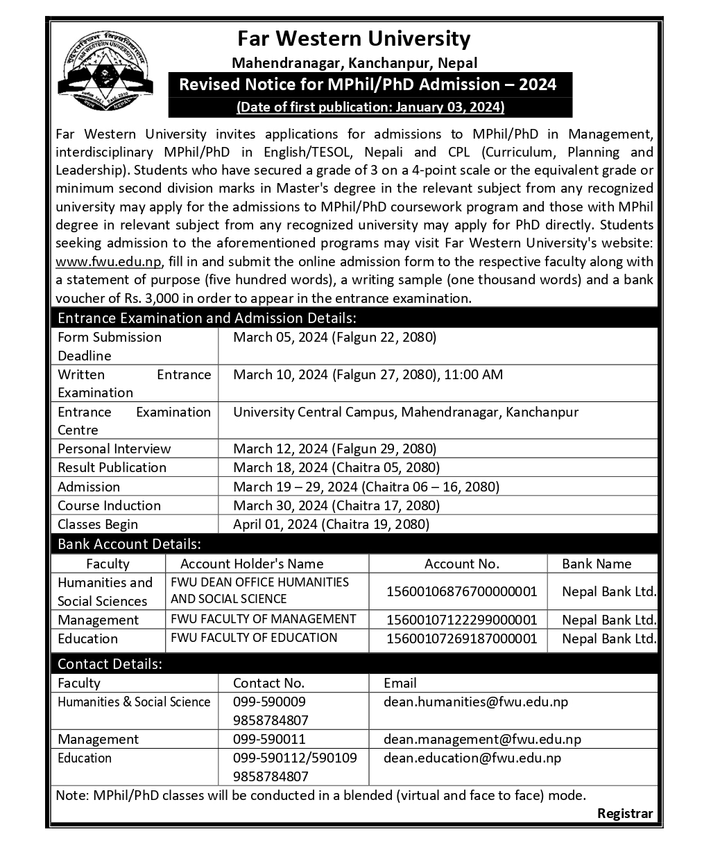 Useful Informations | FWU - Multi Campus Management Information System